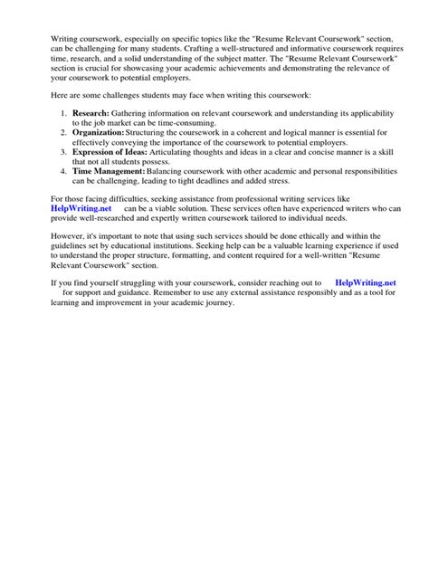 Resume Relevant Coursework Section Pdf Résumé