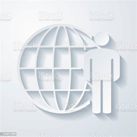 지구본을 가진 사람 빈 배경에 종이 잘라내기 효과가 있는 아이콘 아이콘에 대한 스톡 벡터 아트 및 기타 이미지 아이콘 우아 3차원 형태 Istock
