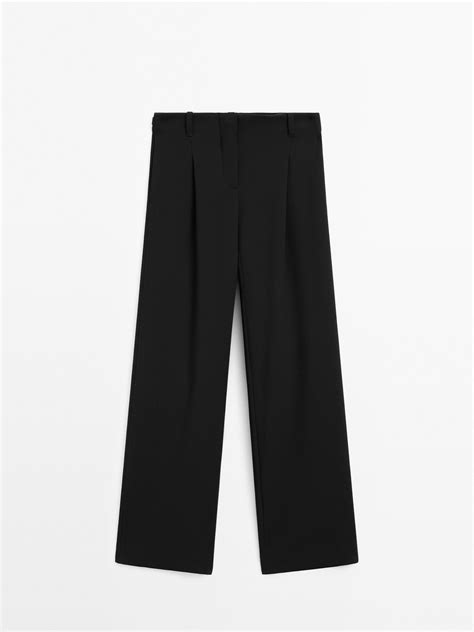 Flowing Mid Waist Trousers With Buckles · Black · Dressy Massimo Dutti
