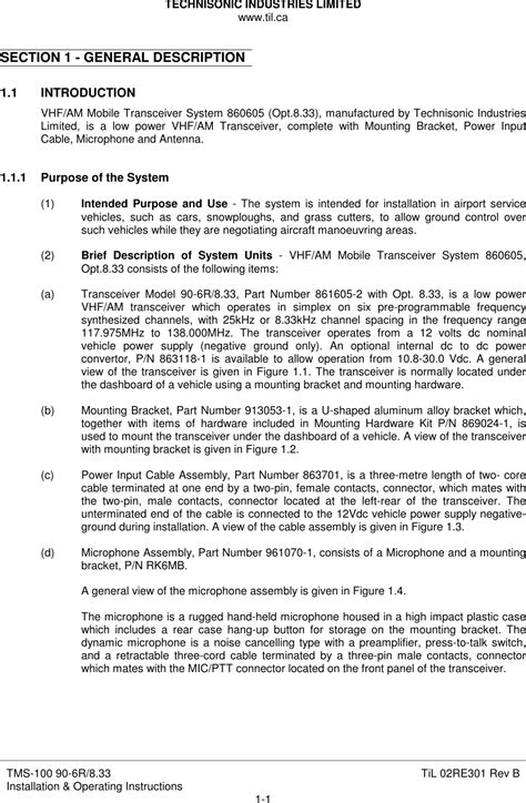 Technisonic R VHF AM Mobile Transceiver User Manual