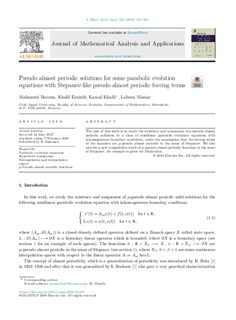 Pdf Pseudo Almost Periodic Solutions For Some Parabolic Evolution Equations With Stepanov Like