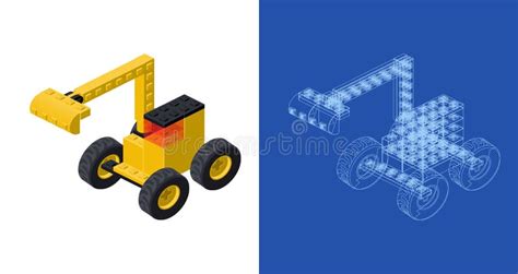 Excavator Blueprint Project Idea And Implementation Vector Stock Vector Illustration Of