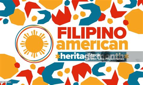 필리핀 미국 역사의 달 해피 홀리데이는 10월에 매년 축하합니다 필리핀과 미국 국기 문화의 달 애국적인 디자인 포스터 카드 배너 템플릿 벡터 일러스트레이션 0명에 대한 스톡