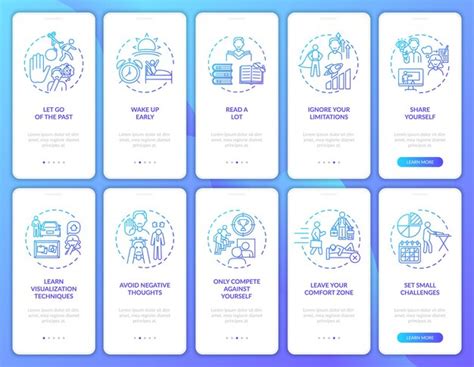 Premium Vector Selfdevelopment Tips Navy Onboarding Mobile App Page Screen With Concepts Set