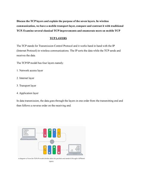 Tcp Assignment Differentiating Mobile Tcp And Traditional Tcp Discussing The Tcp Layers And
