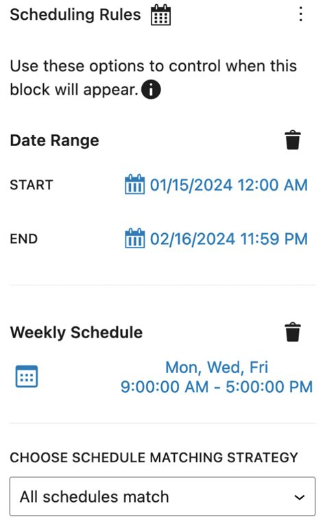 Choosing A Schedule Matching Strategy For Block Controls Content Control Plugin