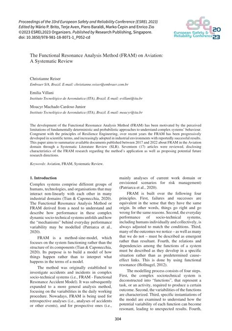 Pdf The Functional Resonance Analysis Method Fram On Aviation A Systematic Review