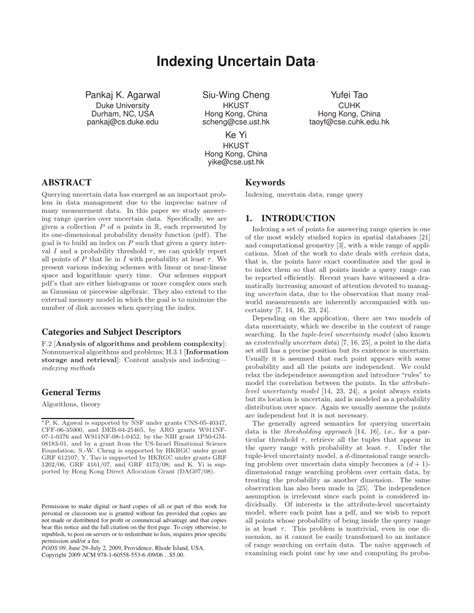 Pdf Indexing Uncertain Data