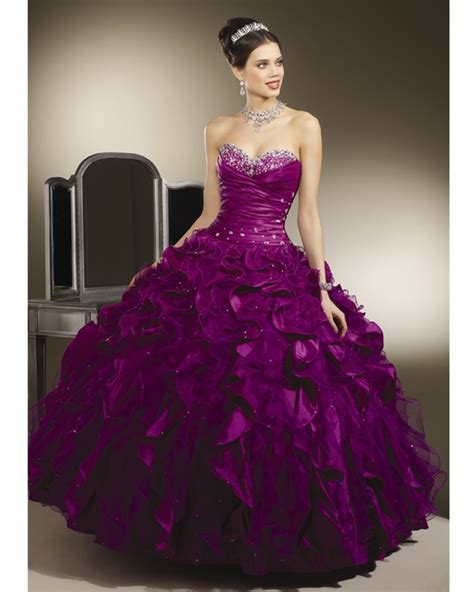Purple Strapless Sweetheart Ball Gown Floor Length Tulle Quinceanera