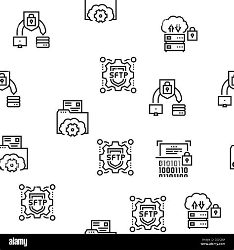 Ssh Sftp File Transfer Protocol Icons Set Vector Stock Vector Image