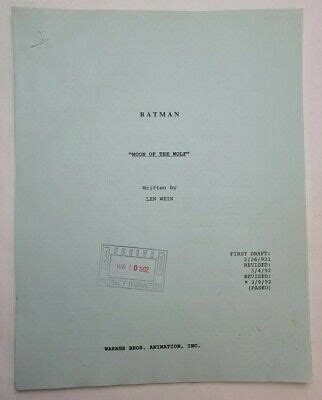 EBay BATMAN THE ANIMATED SERIES Len Wein 1992 TV Series Script Moon Of The Wolf Batman