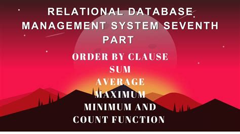Order By Clausesum Average Maximum Minimum And Count Function In Database Youtube