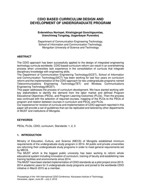 Pdf Cdio Based Curriculum Design And Development Of Undergraduate Program