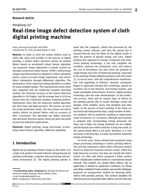 Pdf Real Time Image Defect Detection System Of Cloth Digital Printing