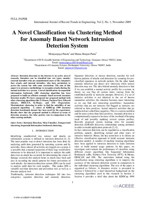 pdf a novel classification via clustering method for anomaly based network intrusion detection