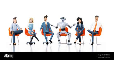 Business People And Robot Holding A Presentation Together Ai