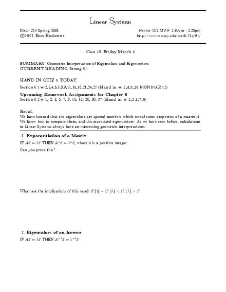 Geometric Interpretations Of Eigenvalues And Eigenvectors Worksheet For 11th Higher Ed