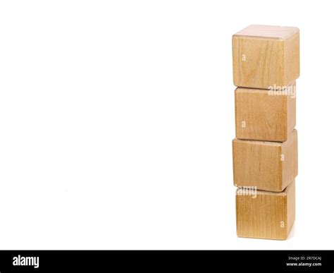 Four Empty Wooden Cubes Arranged Vertically For Your Text Isolated On