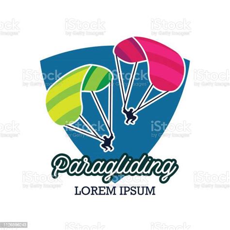 귀하의 슬로건에 대 한 텍스트 공간 패러글라이딩 휘장 태그 라인 벡터 일러스트 레이 션 스카이 다이빙에 대한 스톡 벡터 아트 및