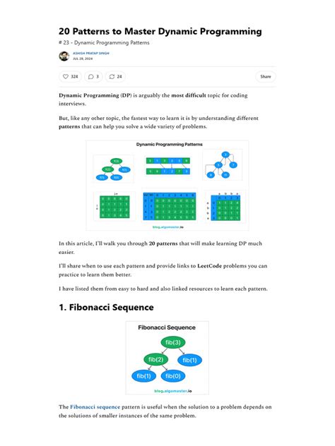 20 Patterns To Master Dynamic Programming Pdf String Computer Science Dynamic Programming