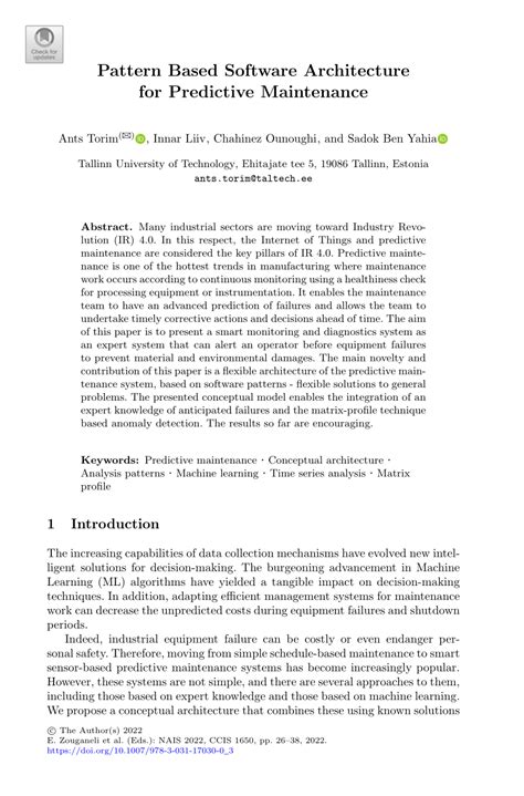 Pdf Pattern Based Software Architecture For Predictive Maintenance