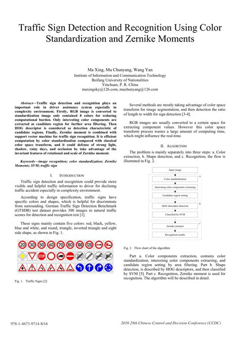 PDF Traffic Sign Detection And Recognition Using Color Standardization And Zernike Moments
