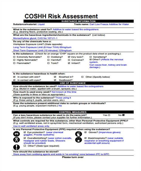 Free 7 Sample Coshh Assessment Forms In Pdf Ms Word