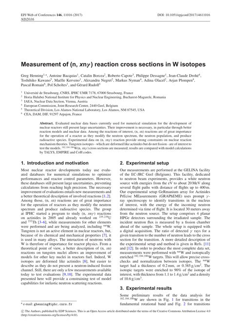 Pdf Measurement Of N X N γ Reaction Cross Sections In W Isotopes