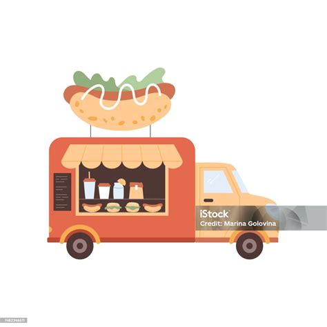 핫도그 밴 길거리 푸드 트럭 메뉴에 음료 레모네이드 커피 햄버거 바퀴에 대한 스톡 벡터 아트 및 기타 이미지 바퀴 소시지 0명 Istock
