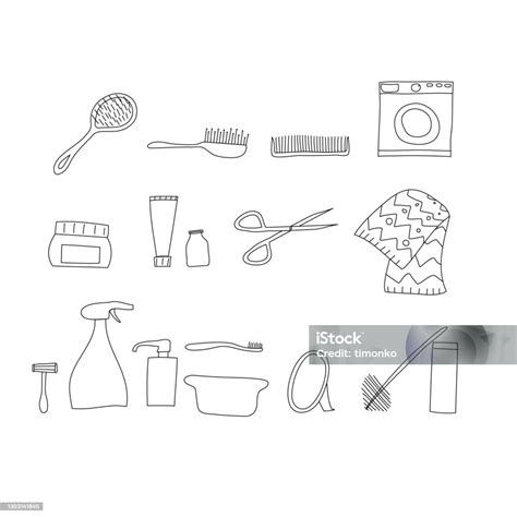 욕실 모노 라인 요소와 세트 패턴 손으로 그린 욕실 인테리어 요소 목욕 거울 칫솔 싱크대 수건 수도꼭지 가위 빗 가구에 대한 스톡 벡터 아트 및 기타 이미지 Istock