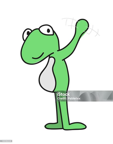 고립 된 귀여운 녹색 개구리 캐릭터미소와 서 서서 손으로 인사 만화 스타일 벡터 일러스트레이션 개구리에 대한 스톡 벡터 아트 및 기타 이미지 Istock