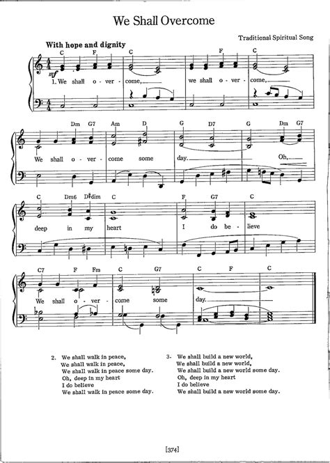 We Shall Overcome Sheet Music Digital Traditional Spiritual Song