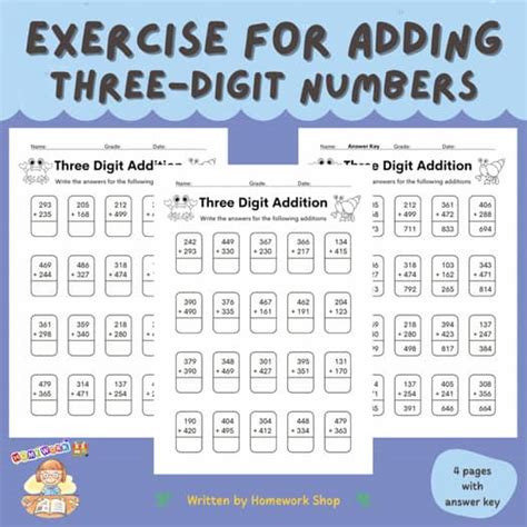 Exercise For Adding Three Digit Numbers By Homeworkshop Tpt