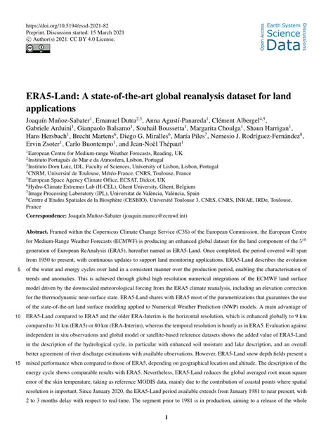 Pdf Era5 Land A State Of The Art Global Reanalysis Dataset For Land Applications