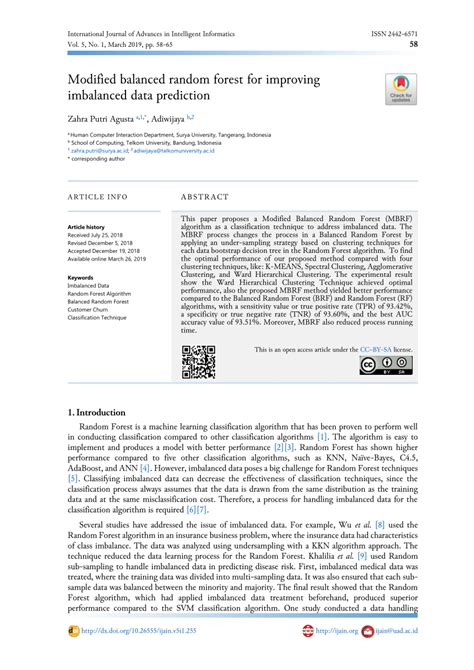 Pdf Modified Balanced Random Forest For Improving Imbalanced Data