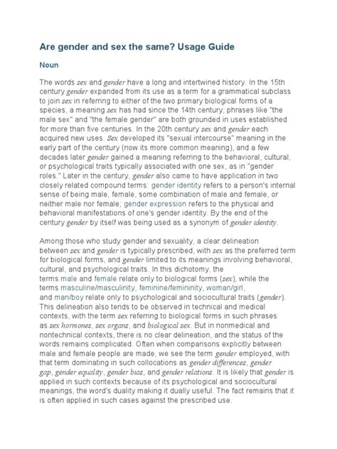 are gender and sex the same usage guide gender identity gender