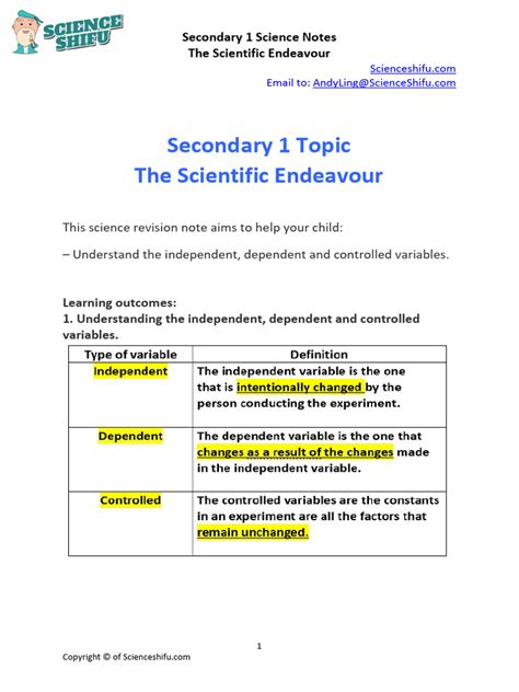 Scienceshifu Notes Secondary 1 Scientific Endeavour Topic Pdf