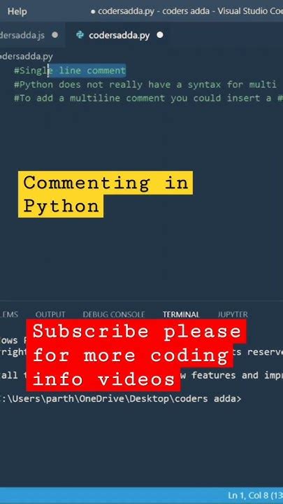 commenting in js commenting in python shorts codingshorts codersadda pythonforbeginners