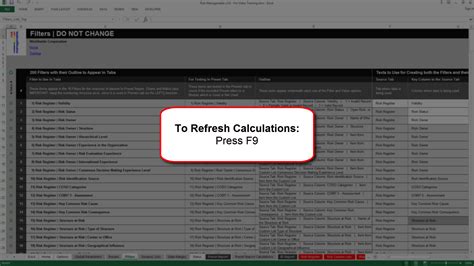 Risk Template In Excel Training • Overview Filters Tab