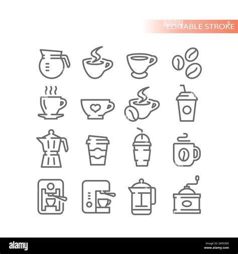 Coffee Cup Maker Line Vector Icons Cafe Coffee To Go And French Press Icon Set Stock Vector