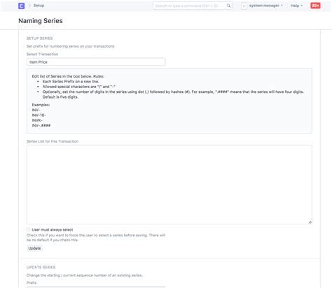 naming series not showing setup frappe forum