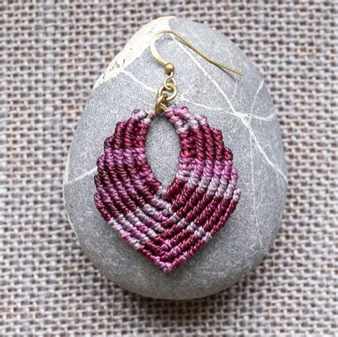 Micro Macrame Leaf Earrings Handmade Boho Chic Statement Earrings