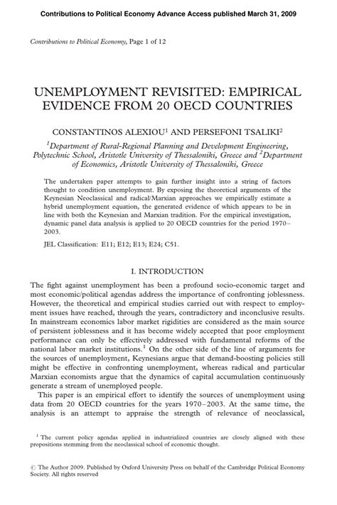 Pdf Unemployment Revisited Empirical Evidence From 20 Oecd Countries