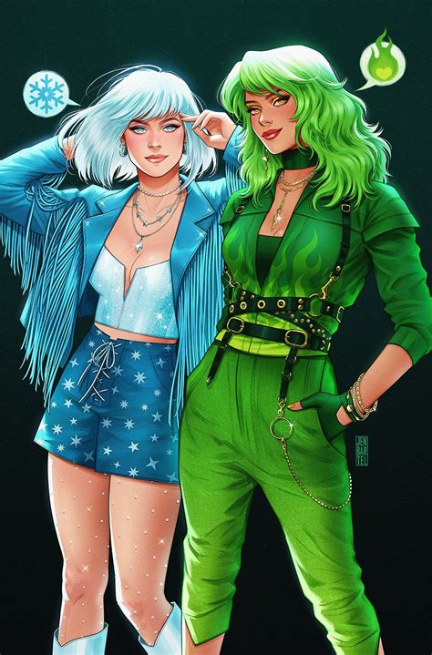 Jen Bartel Fire Dc Ice Dc Dc Comics Highres Textless Version 2girls Artist Name