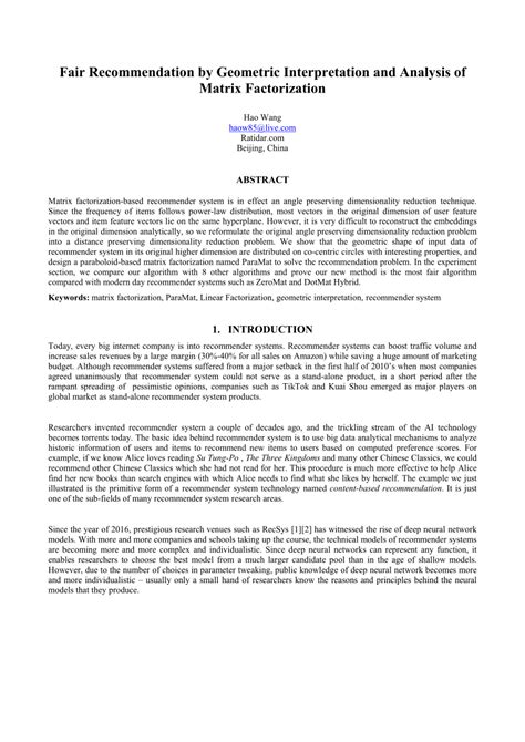 Pdf Fair Recommendation By Geometric Interpretation And Analysis Of Matrix Factorization