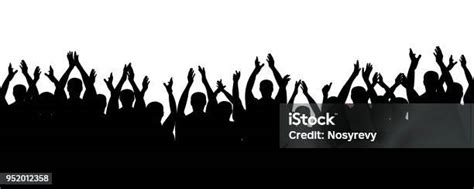 군중 들 환호 응원을 손 박수 청중입니다 관람 극장입니다 박수 박수의 쾌활 한 폭도 팬 들입니다 파티 콘서트 스포츠입니다 벡터 실루엣 군중에 대한 스톡 벡터 아트 및 기타