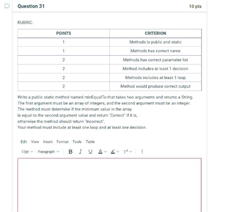 Solved Question 31 10 Pts Rubric Points 1 2 2 2 Criterion