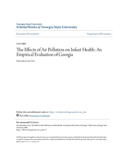 Pdf The Effects Of Air Pollution On Infant Health An Empirical Evaluation Of Georgia