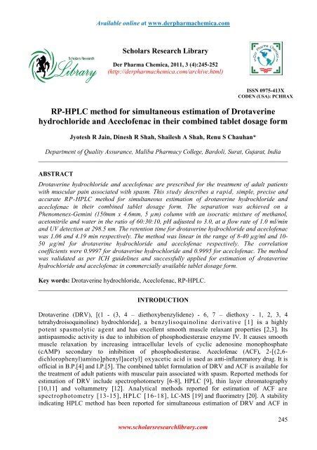 Rp Hplc Method For Simultaneous Estimation Of Drotaverine 59 Off