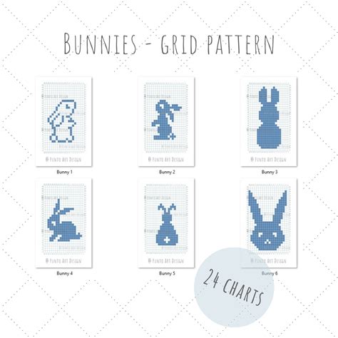 Grid Pattern 24 Charts Bunny Design Mosaic Crochet Pattern C2c Graphgan Graph Paper For Knitting